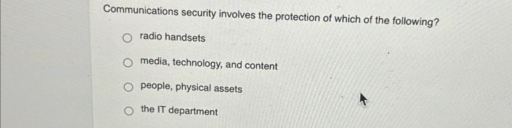 Solved Communications security involves the protection of | Chegg.com