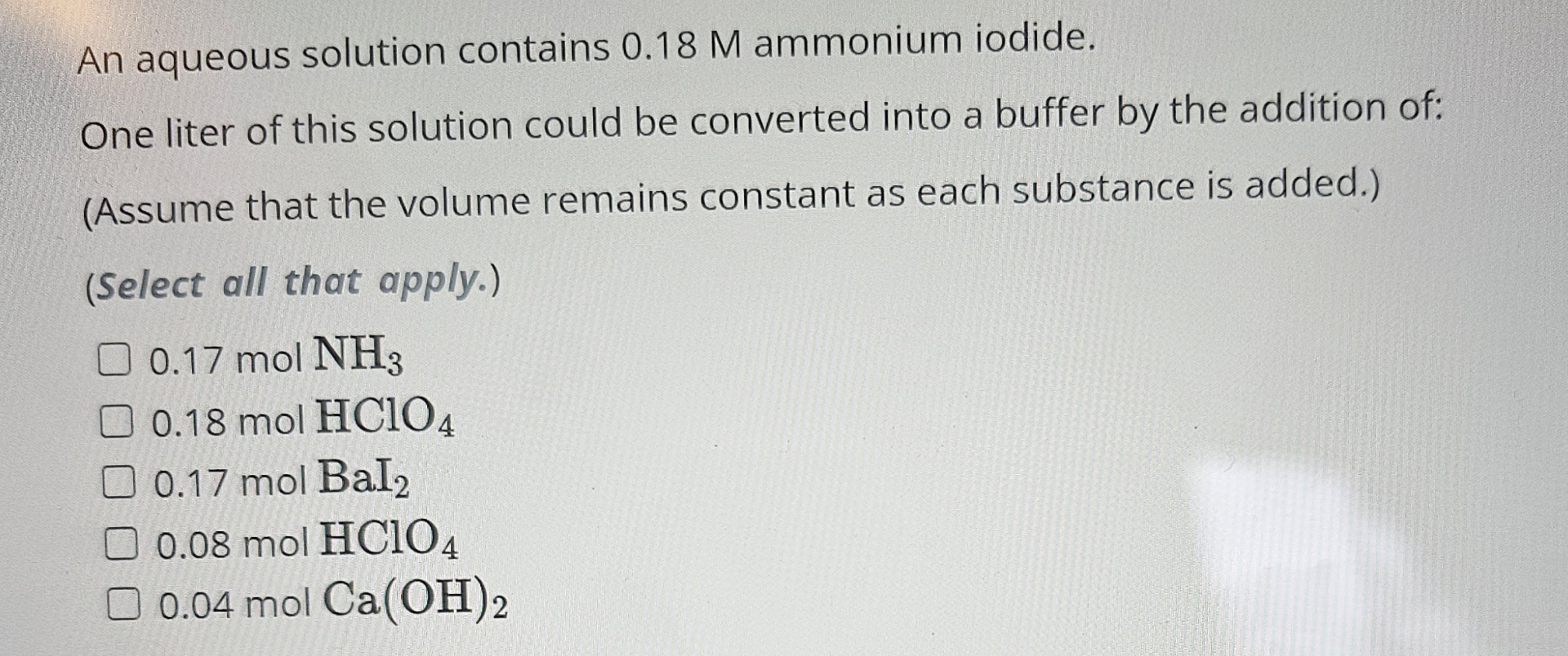 Solved An aqueous solution contains 0.18M ﻿ammonium | Chegg.com