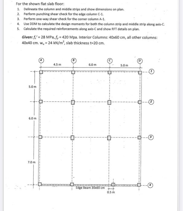 Solved For the shown flat slab floor: 1. Delineate the | Chegg.com