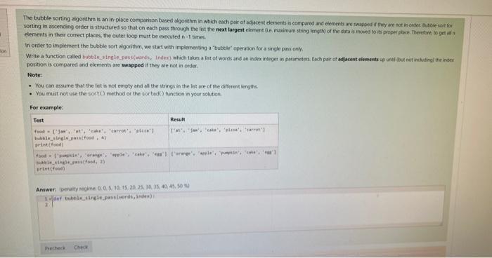Solved The bubhle sorting algorithm is an in-place | Chegg.com