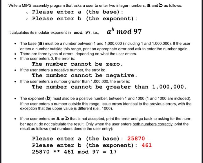 Solved Write a MIPS assembly program that asks a user to | Chegg.com