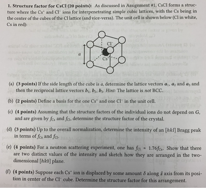 1. Structure factor for CsCl (20 points): As | Chegg.com