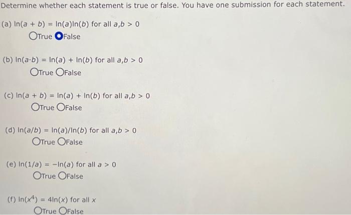 Solved Determine whether each statement is true or false. | Chegg.com
