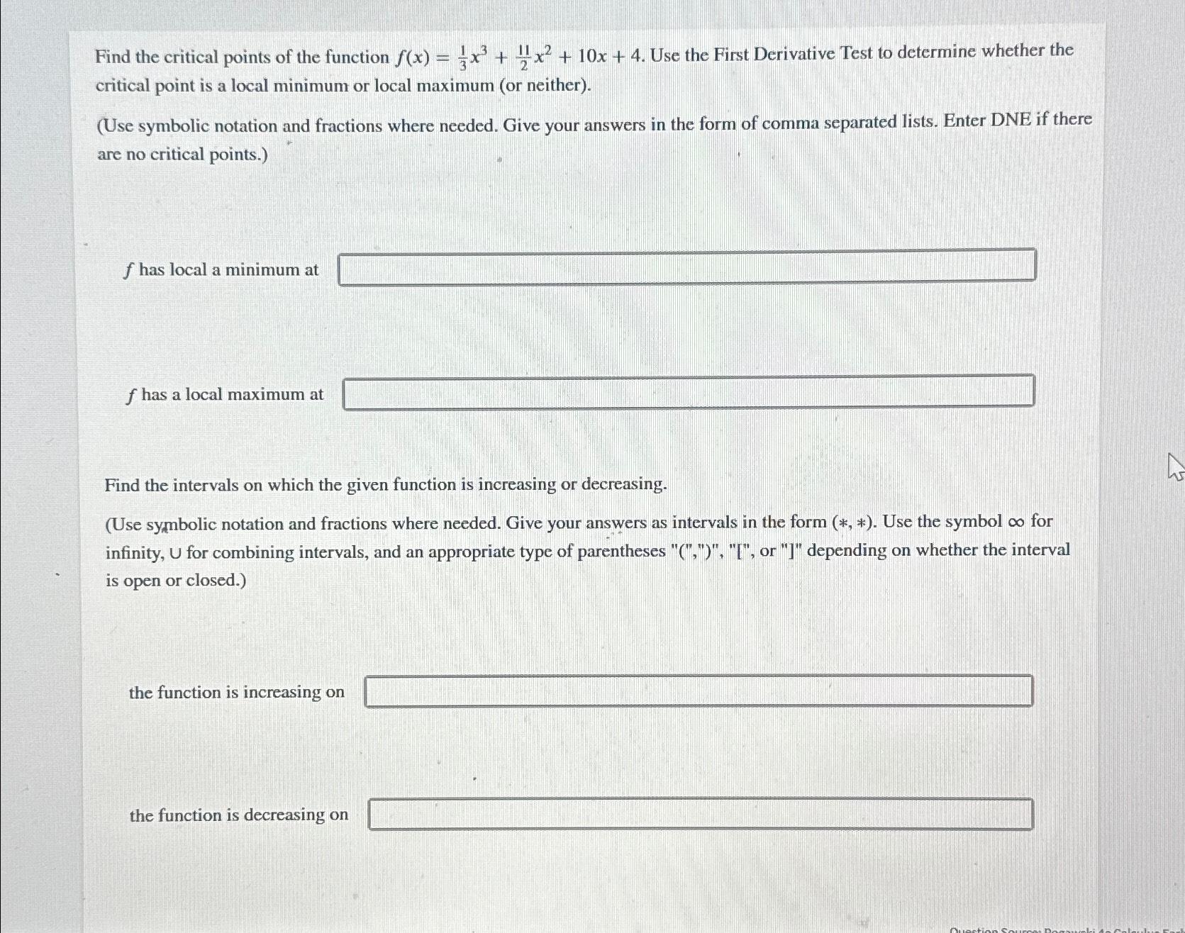 Solved Find the critical points of the function | Chegg.com