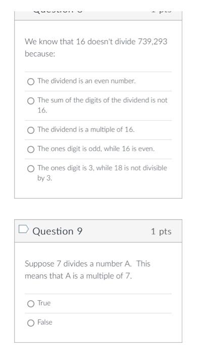 Solved We know that 16 doesn't divide 739,293 because: The | Chegg.com