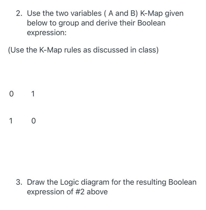 Solved 2. Use the two variables ( A and B) K-Map given below | Chegg.com