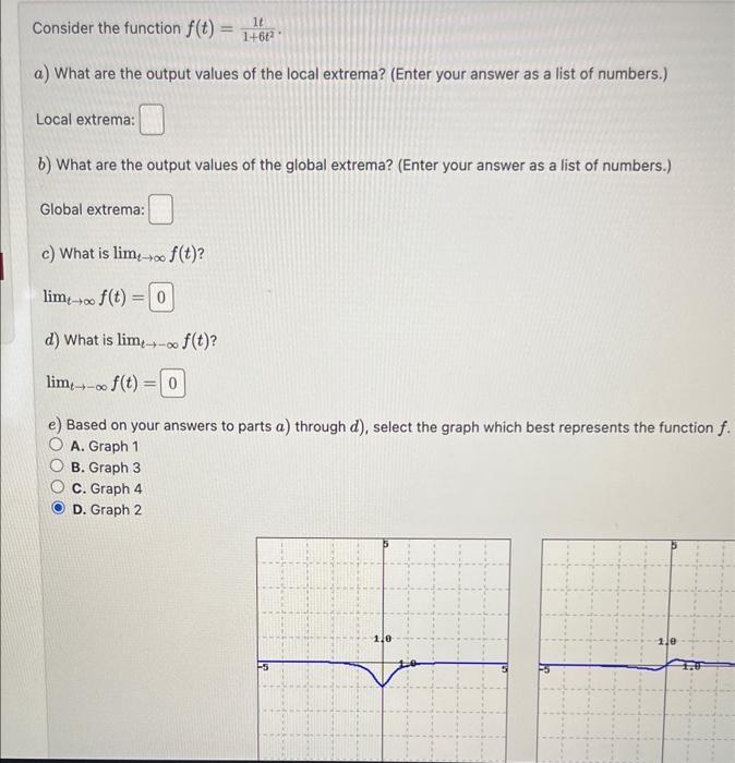Solved Consider The Function F T 1 6t21t A What Are The
