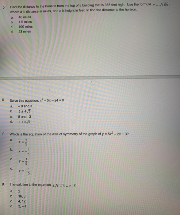 Solved 5. Find the distance to the horizon from the top of a | Chegg.com