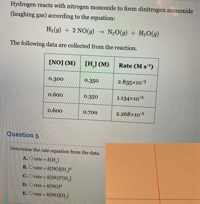 Solved Hydrogen reacts with nitrogen monoxide to form | Chegg.com