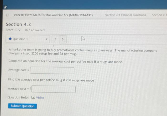 Solved 202210:13073 Math for Bus and Soc SCS (MATH-1324-551) | Chegg.com