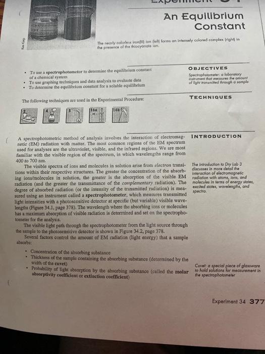 Solved Experiment 34 Prelaboratory Assignment An Equilibrium | Chegg.com