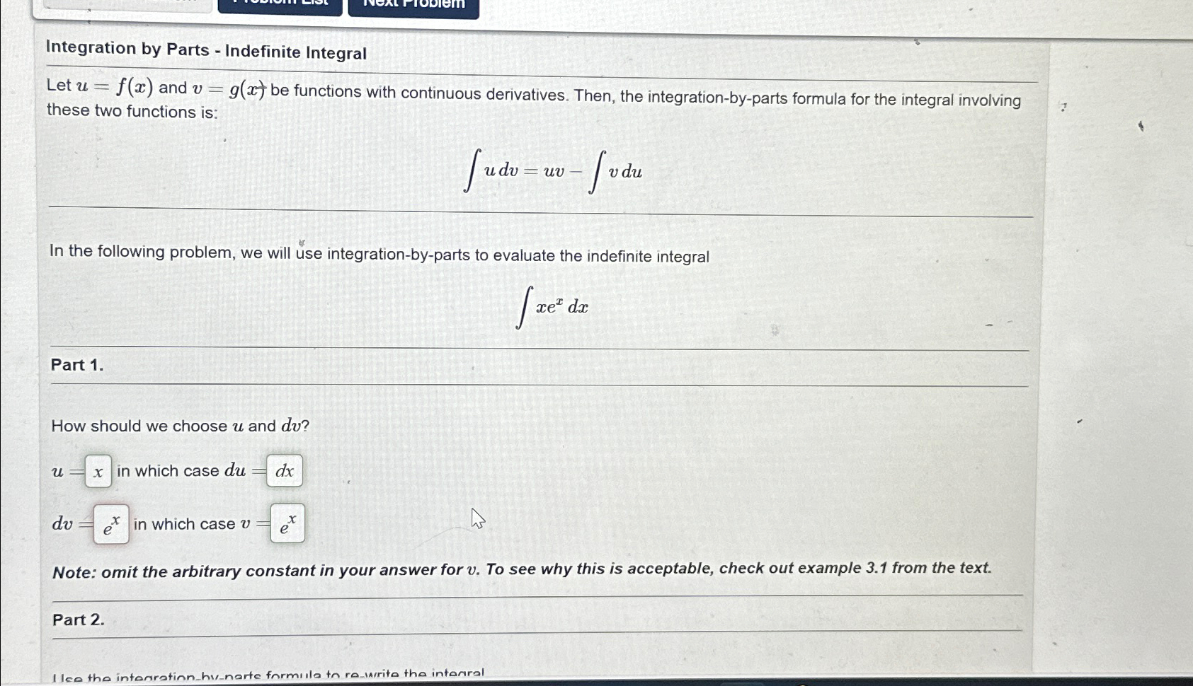 Solved Integration by Parts - ﻿Indefinite IntegralLet u=f(x) | Chegg.com