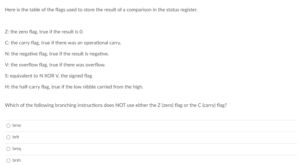 Solved Here is the table of the flags used to store the | Chegg.com