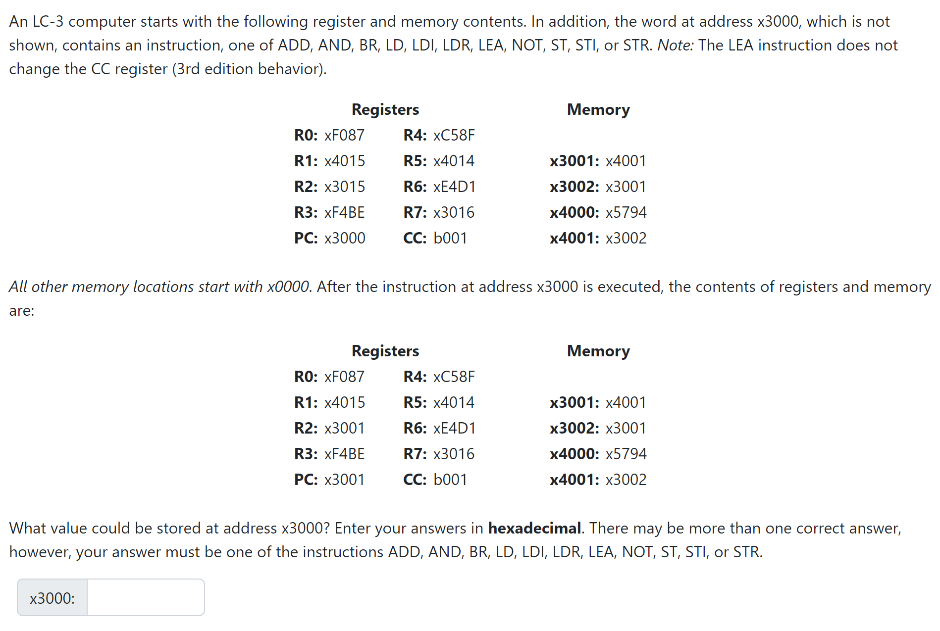 Solved An LC-3 ﻿computer starts with the following register | Chegg.com