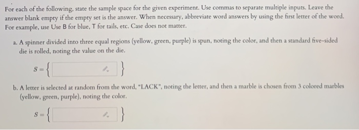 Solved For each of the following, state the sample space for | Chegg.com