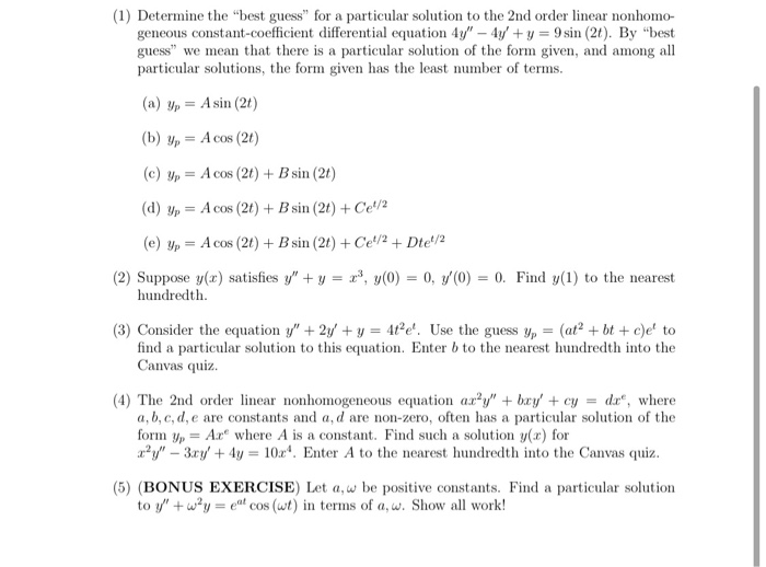 Solved (1) Determine the best guess" for a particular | Chegg.com