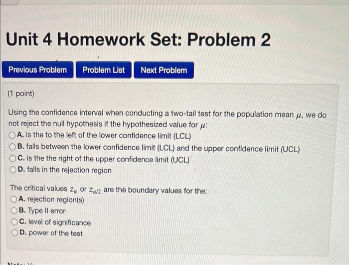 Solved Unit 4 Homework Set: Problem 2 (1 point) Using the | Chegg.com