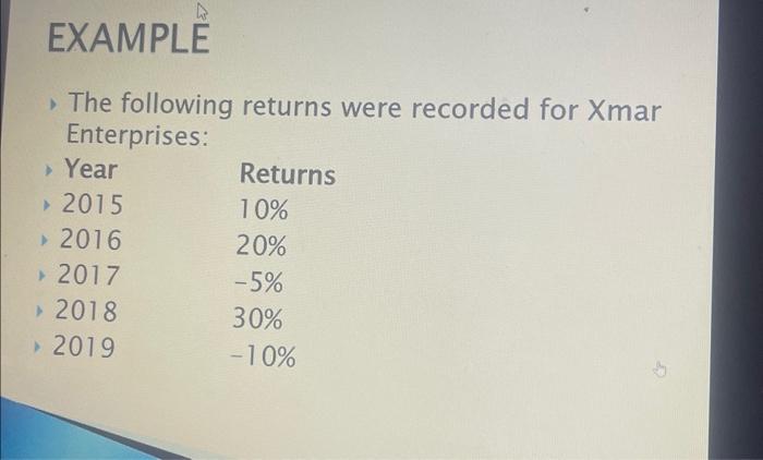 Solved The following returns were recorded for Xmar | Chegg.com