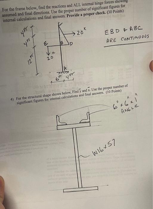 Solved For the frame below, find the reactions and ALL | Chegg.com