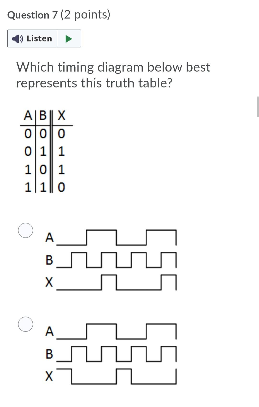 Solved Question 5 (4 points) 1) Listen A B C X Select the | Chegg.com