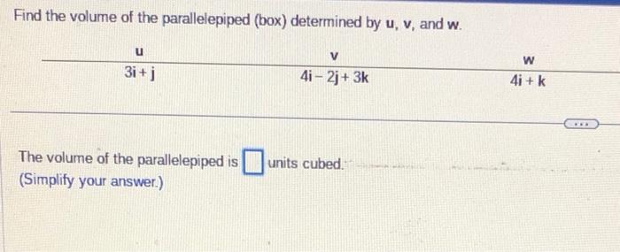 Solved Find the volume of the parallelepiped (box) | Chegg.com