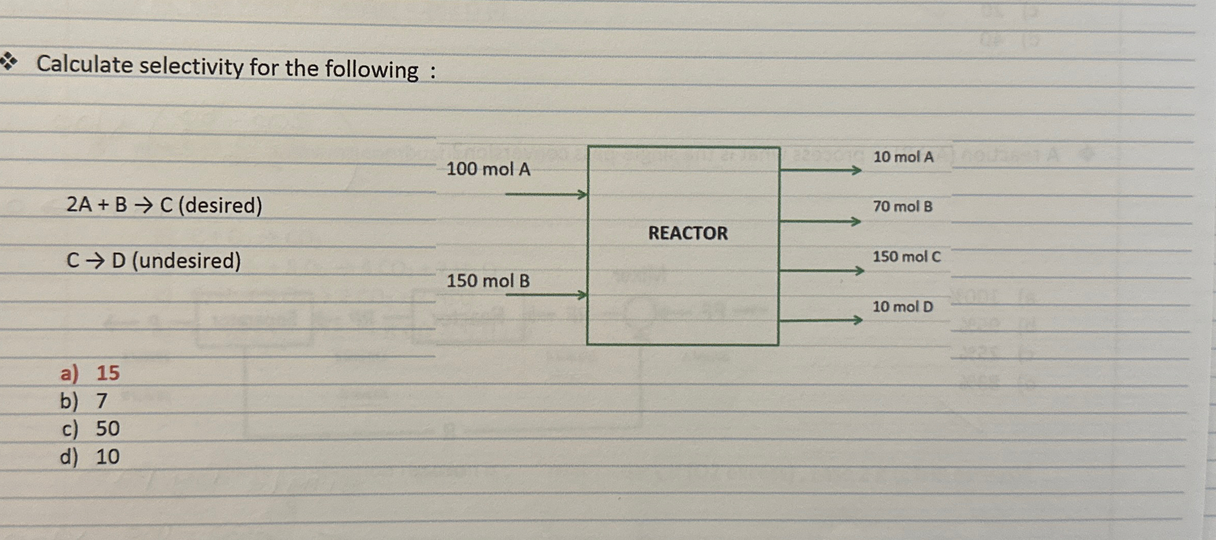Calculate selectivity for the following | Chegg.com