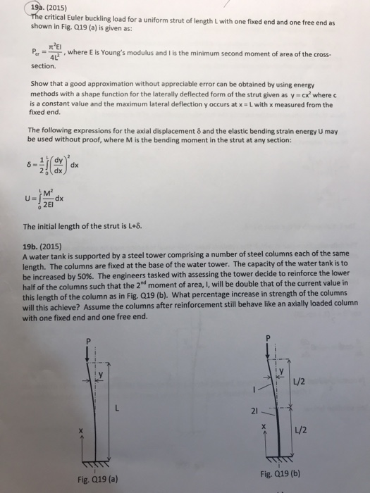 Solved 19 a. (2015) The critical Euler buckling load for a | Chegg.com