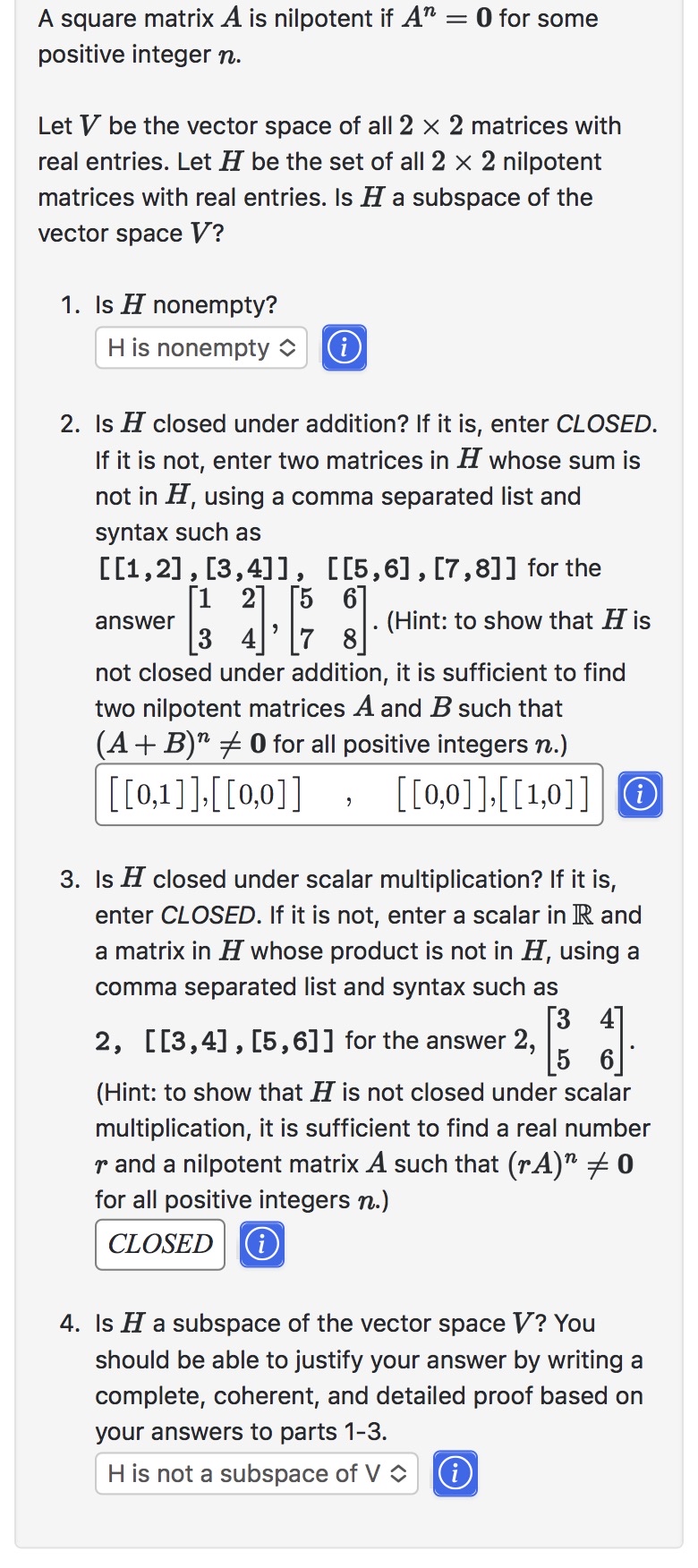 Solved A square matrix A ﻿is nilpotent if An=0 ﻿for some | Chegg.com