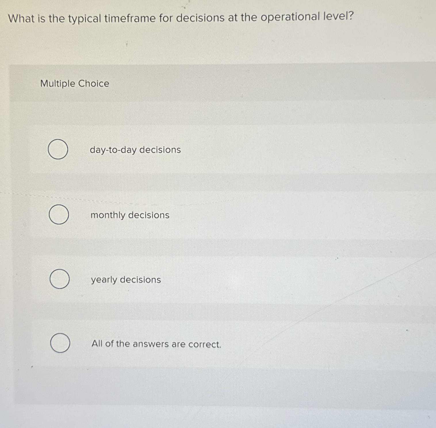 Solved What is the typical timeframe for decisions at the | Chegg.com