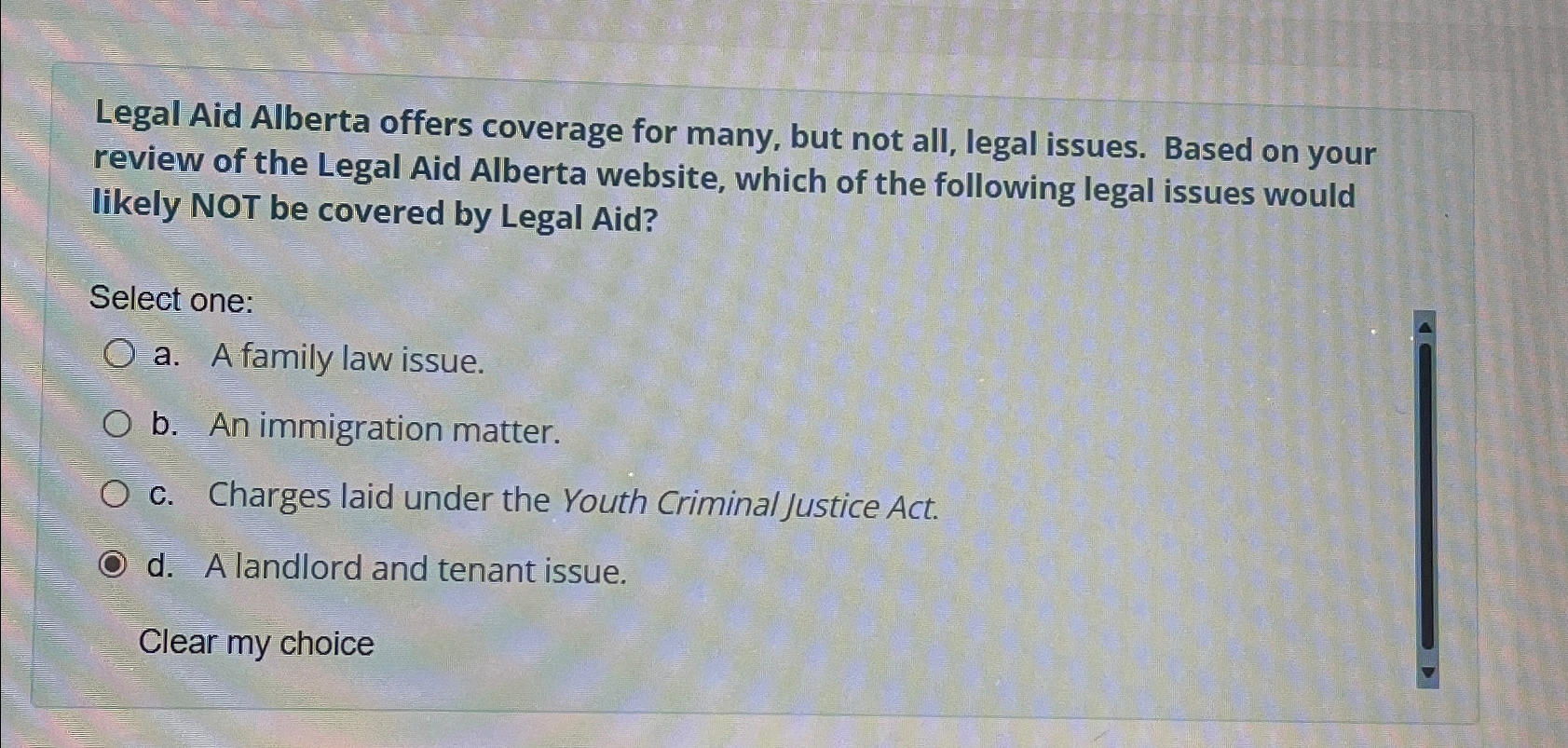 Solved Legal Aid Alberta offers coverage for many, but not | Chegg.com
