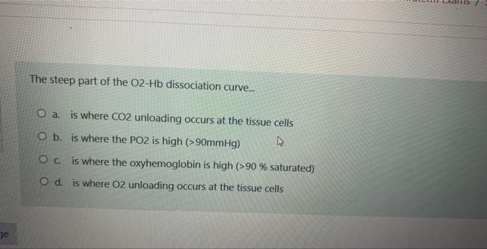 Solved The steep part of the O2−Hb dissociation curve... a. | Chegg.com