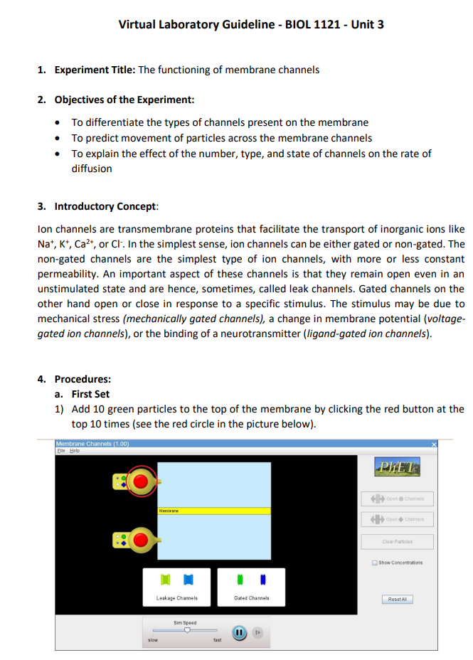 Solved Virtual Laboratory Guideline Biol 1121 Unit