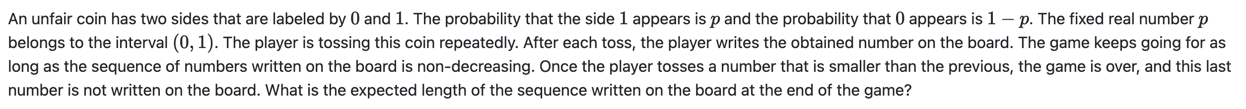 Solved An unfair coin has two sides that are labeled by 0 | Chegg.com
