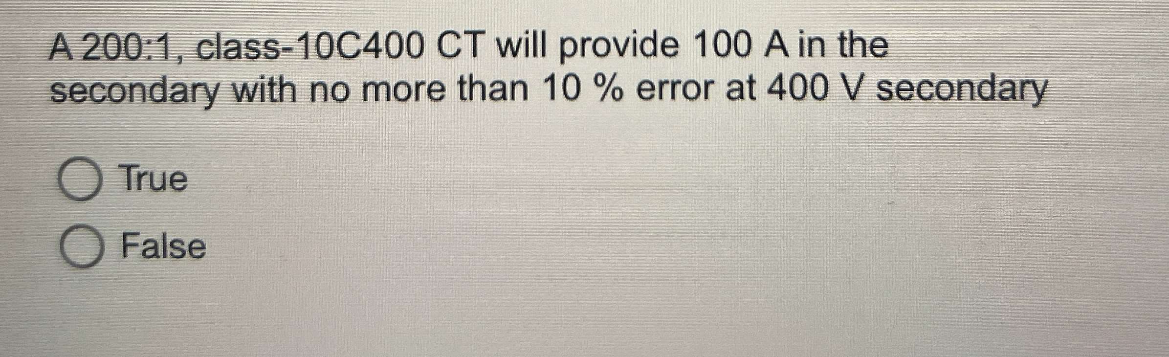 Solved A 200:1, ﻿class-10C400 ﻿CT will provide 100 ﻿A in the | Chegg.com