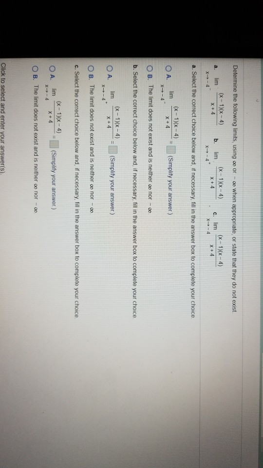 Solved Determine the following limits, using oo or - oo when | Chegg.com