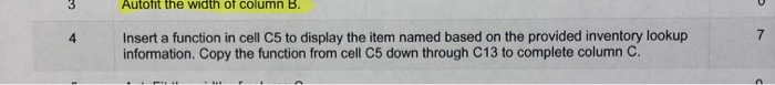 Autorit The Wiath Of Column B Insert A Function In Chegg