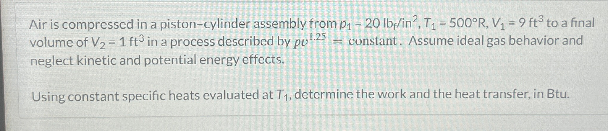 Solved Air is compressed in a piston-cylinder assembly from | Chegg.com