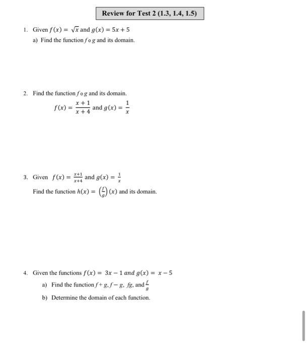 Solved 1. Given f(x)=x and g(x)=5x+5 a) Find the function | Chegg.com
