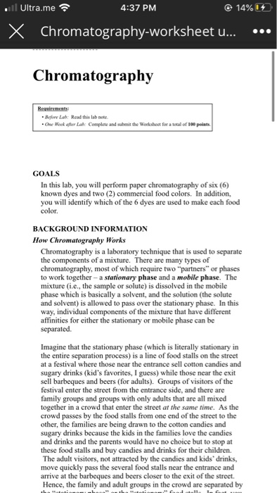 . Ultra.me 4:37 PM 14% X Chromatography-worksheet | Chegg.com