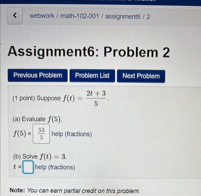Solved webwork / math-102-001 / assignment6 / 2 Assignment6: | Chegg.com
