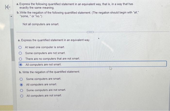 Solved a. Express the following quantified statement in an | Chegg.com