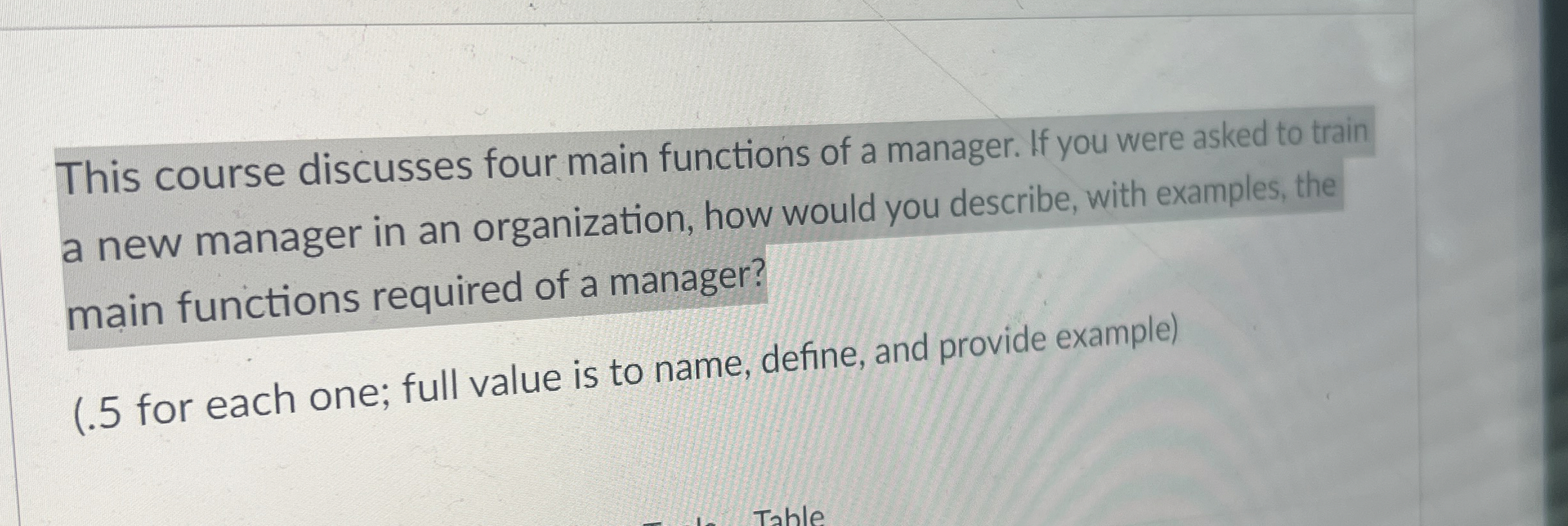 Solved This course discusses four main functions of a | Chegg.com