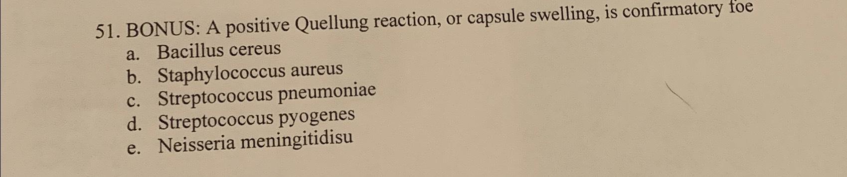 Solved BONUS: A positive Quellung reaction, or capsule | Chegg.com