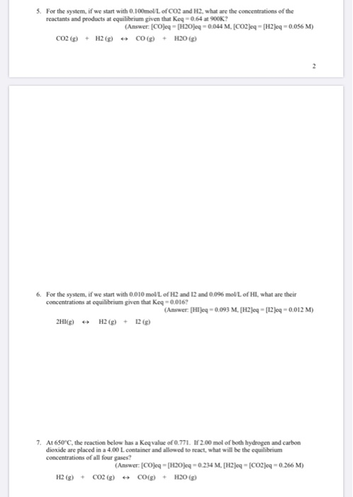 Solved Keq and ICE Problems Worksheet I. Calculate the | Chegg.com