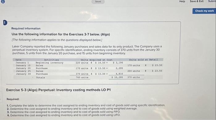 Solved Exercise 5−3 (Algo) Perpetual: Inventory costing | Chegg.com