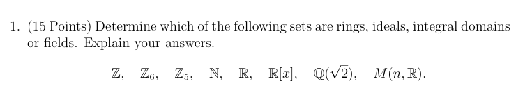 Solved (15 ﻿Points) ﻿Determine which of the following sets | Chegg.com