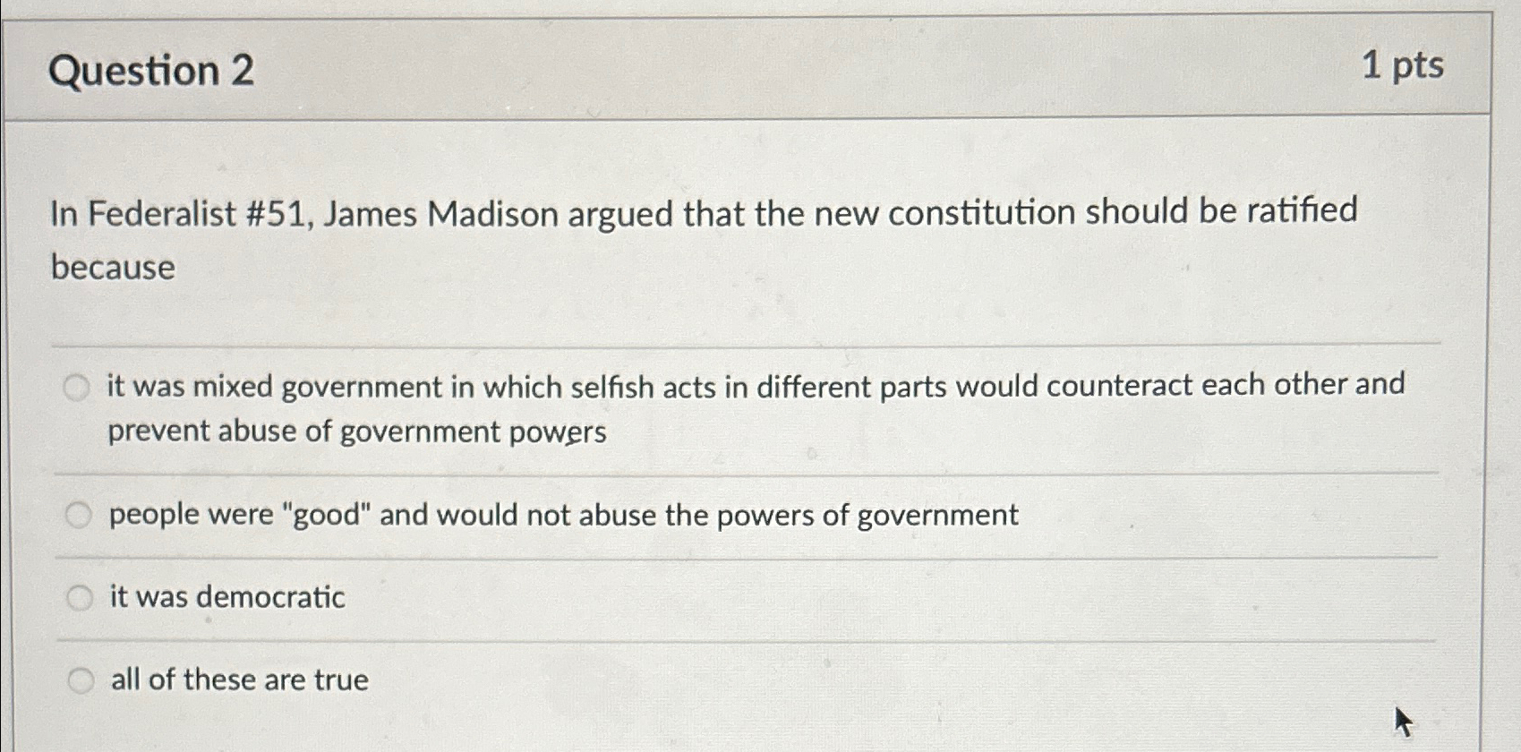 Solved Question 21ptsIn Federalist #51, ﻿James Madison | Chegg.com