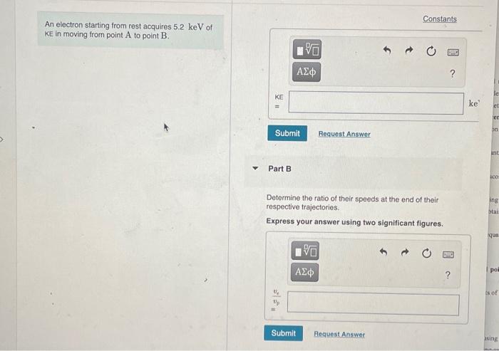 Solved Constants An electron starting from rest acquires 5.2 | Chegg.com