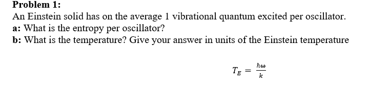 Solved Problem 1:An Einstein solid has on the average 1 | Chegg.com