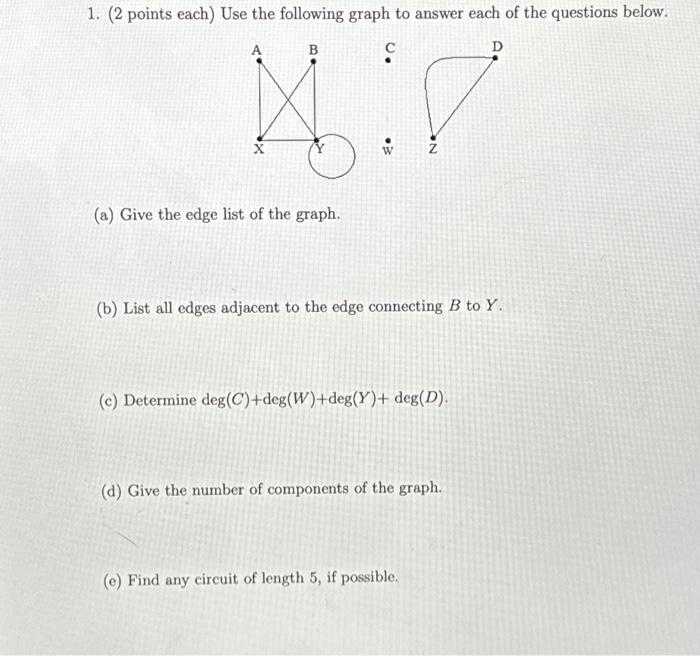 Solved 1. (2 points each) Use the following graph to answer | Chegg.com